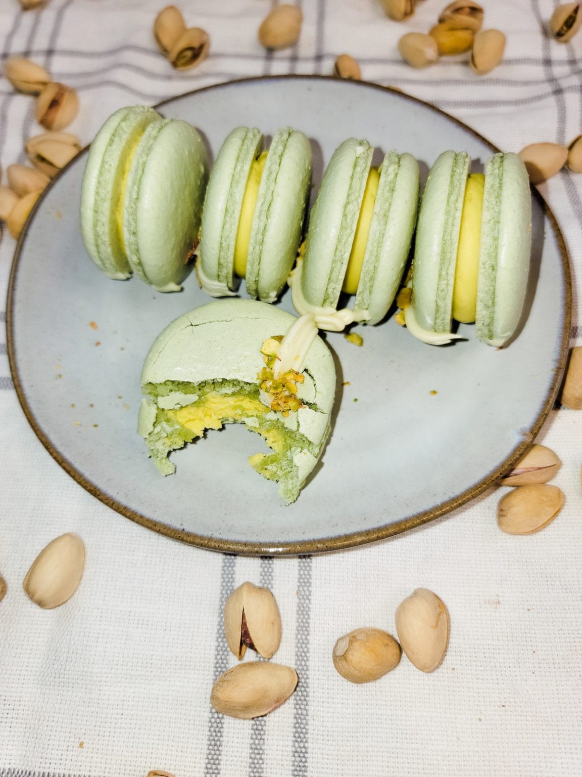 Pistachio Macarons With White Chocolate Ganache