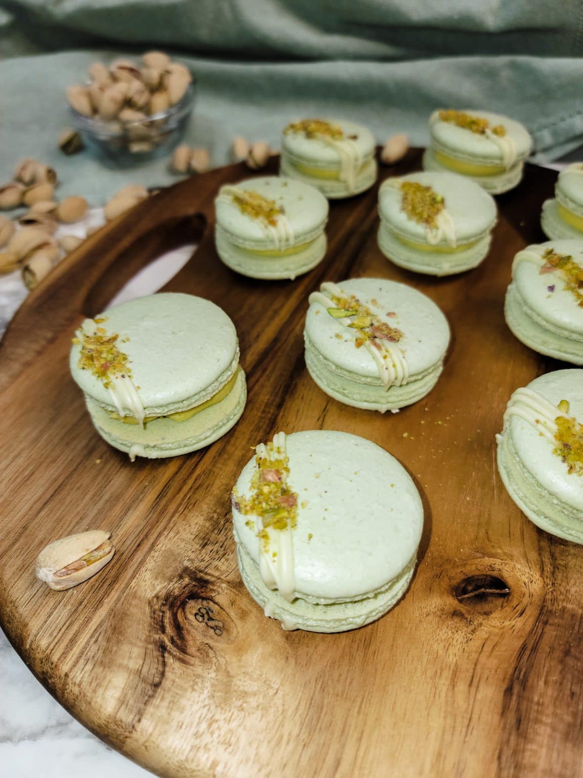 Pistachio Macarons With White Chocolate Ganache